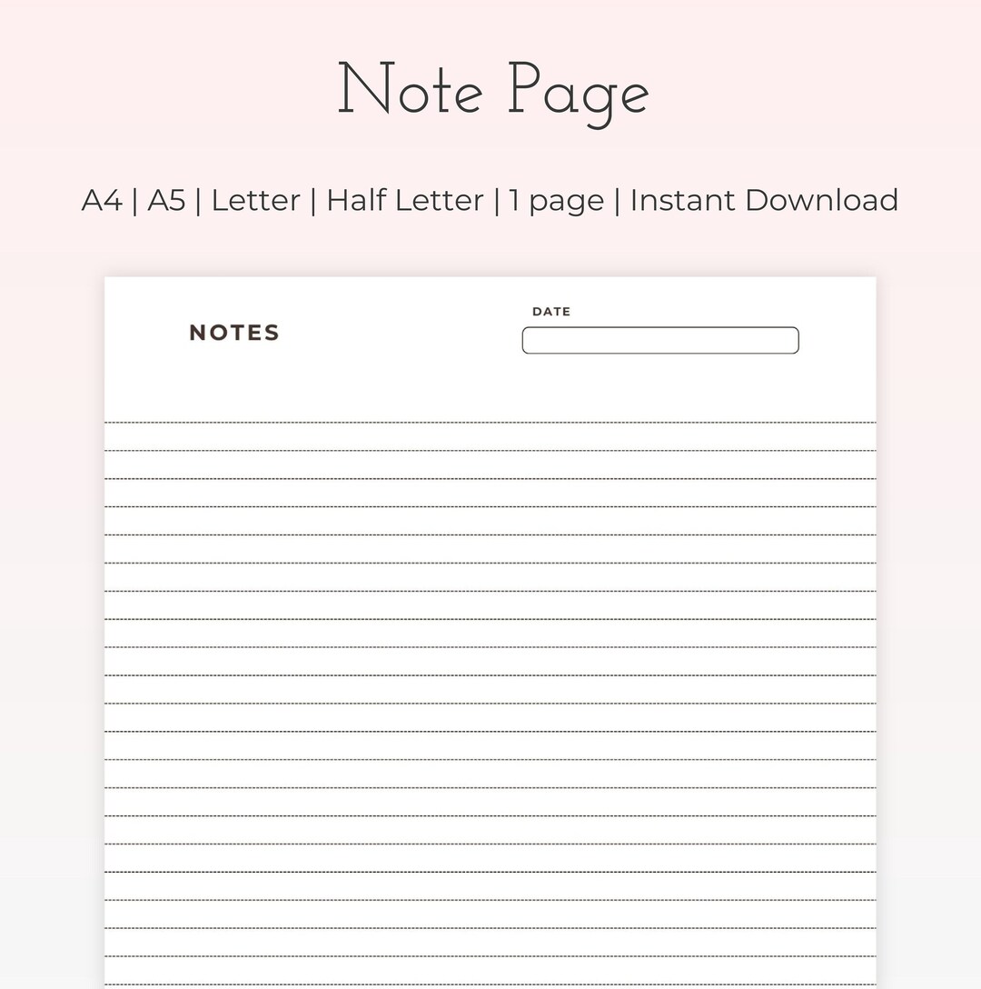 Printable Note Page, Bullet Journal Page, Writing Paper, Digital Note ...