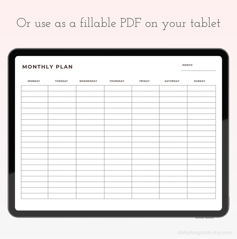 Month at A Glance, Printable Monthly Planner Undated, Digital Monthly ...