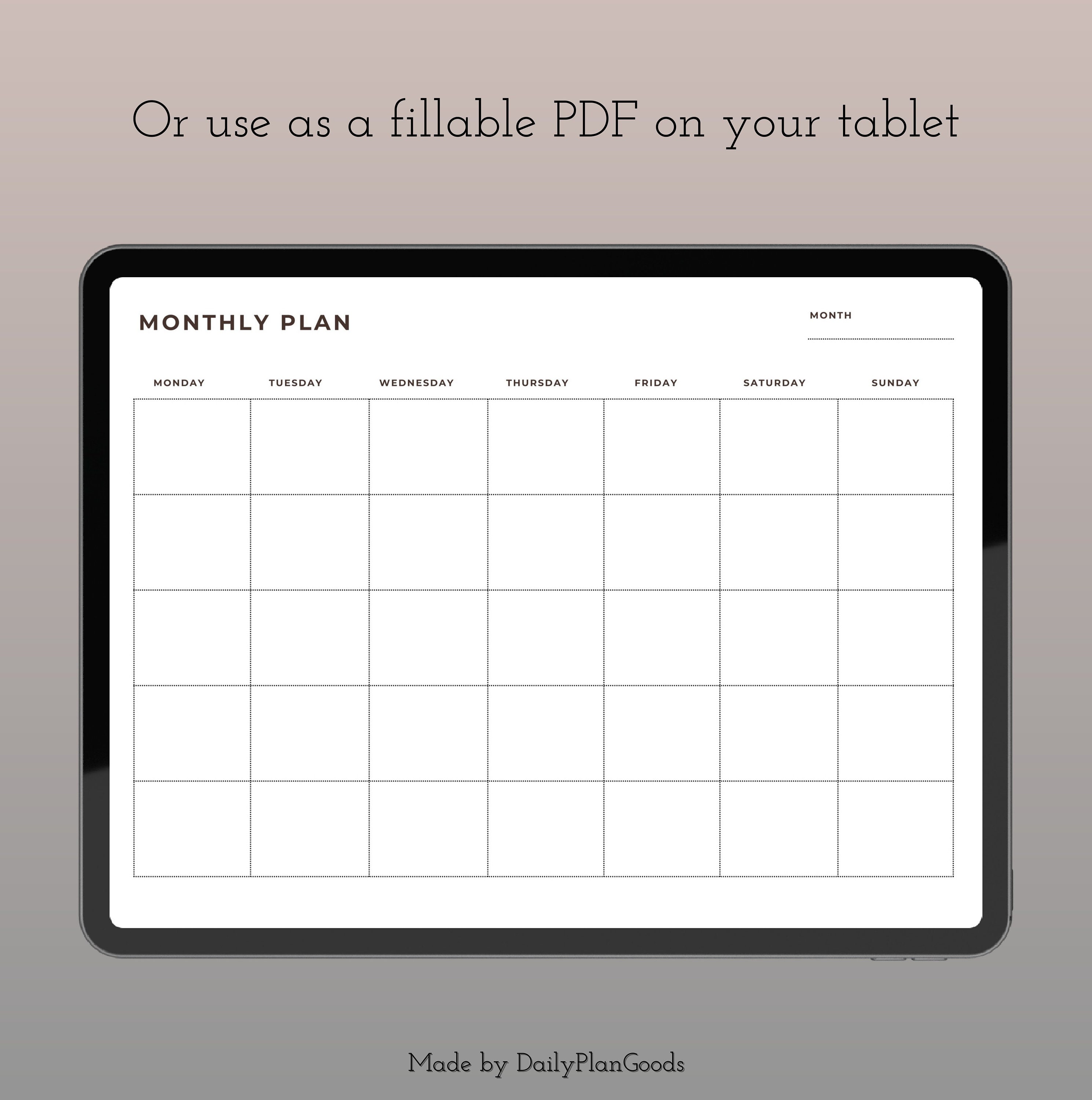 Printable Monthly Planner Landscape, Minimalist Monthly Planner Digital ...