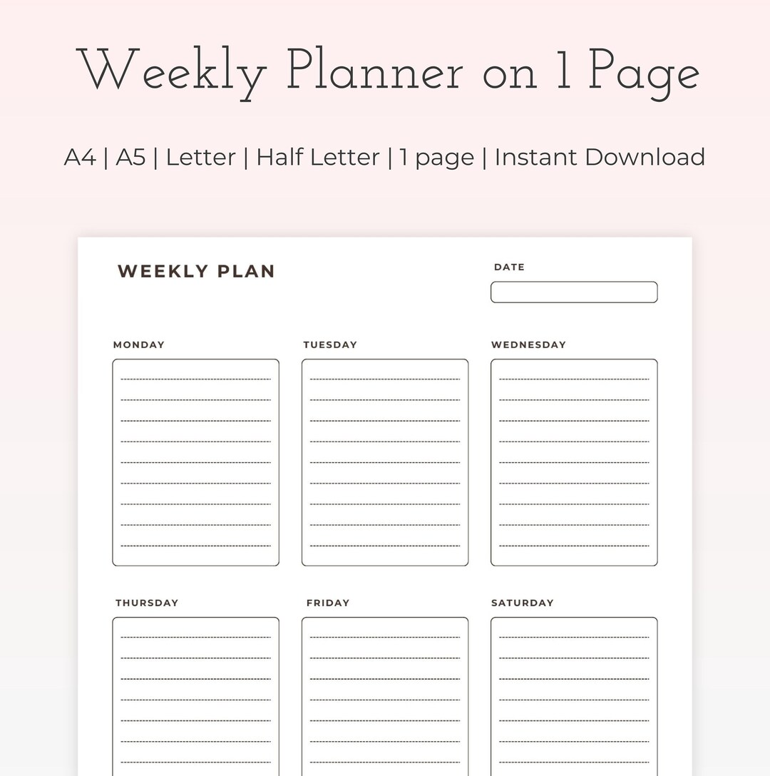 7 Day Weekly Planner Printable, Student Planner, Desk Organizer, Weekly ...