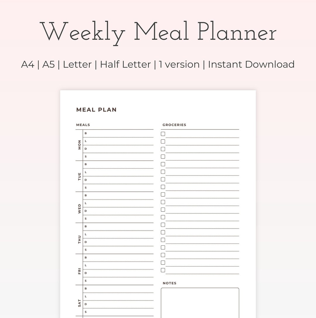 Weekly Meal Planner Printable, Digital Meal Tracker Ipad, Journal Food ...