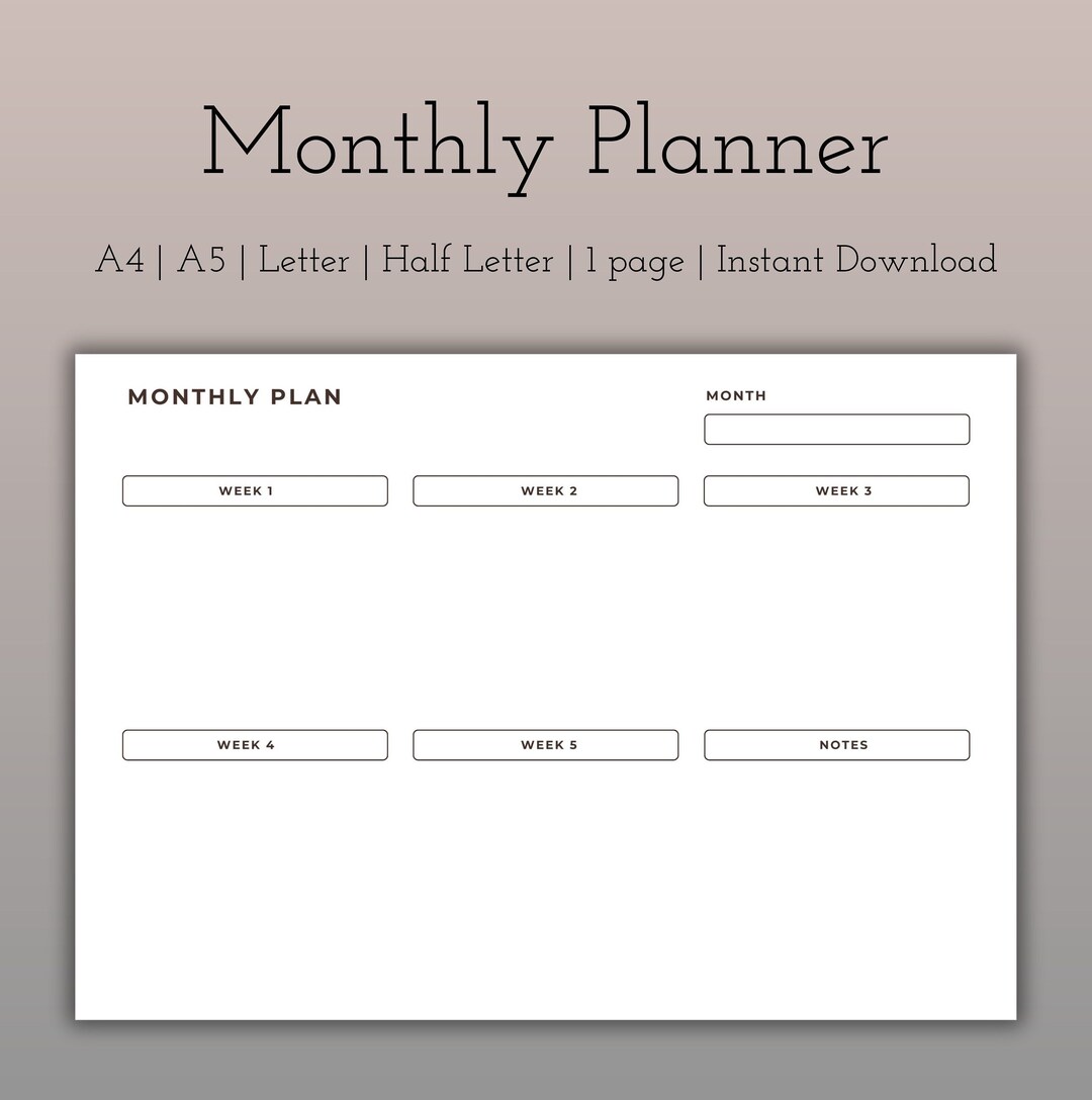 Minimalist Monthly Planner Printable Organizer Digital Monthly Agenda ...