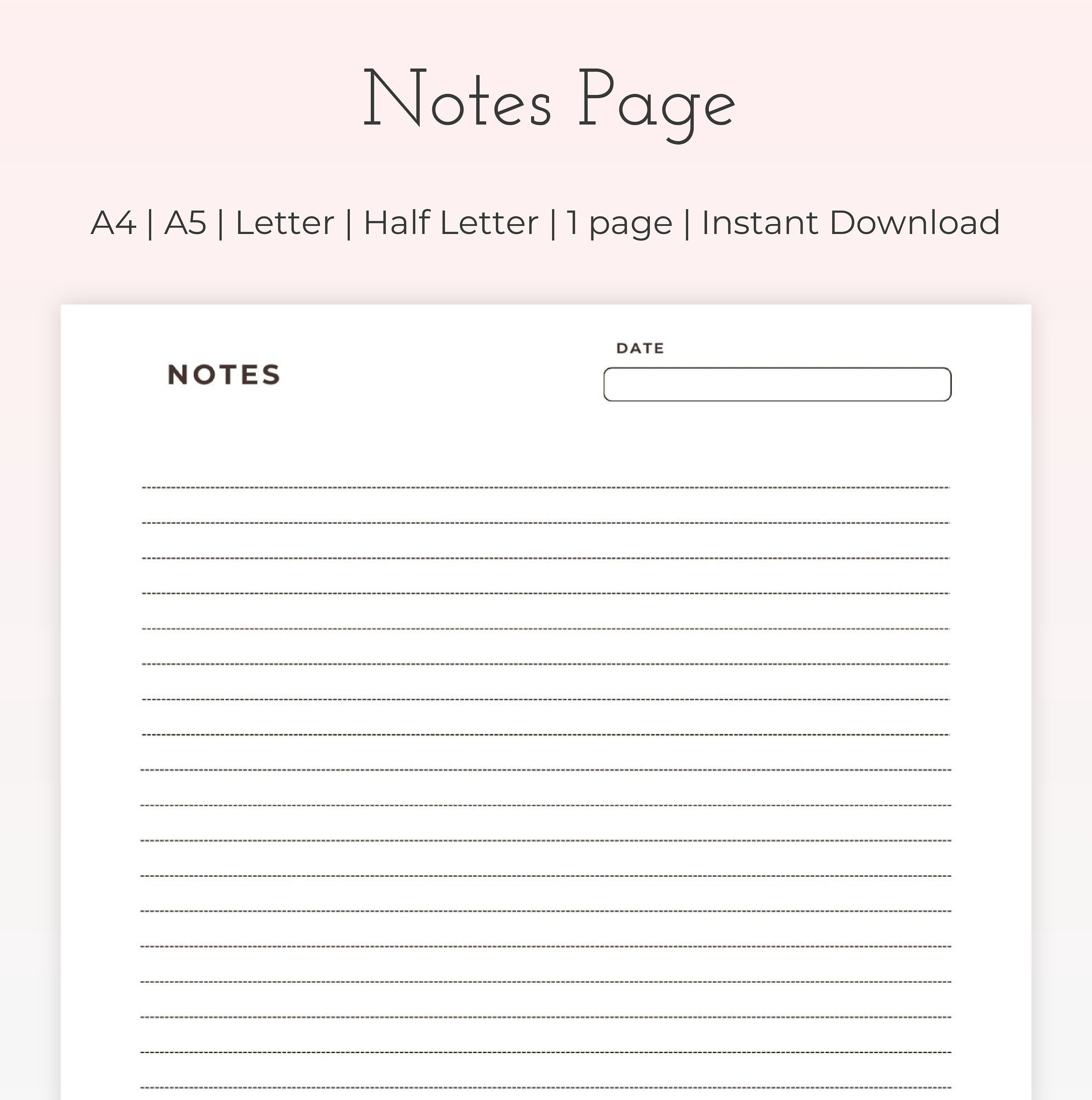 Printable Notes Page, Notes Template, Note Taking, Writing Paper, Notes ...