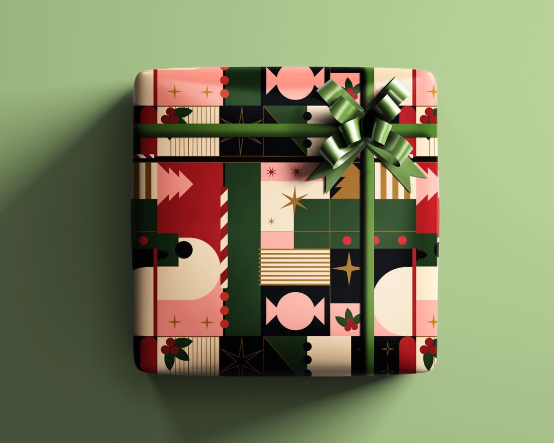 Modern Abstract Christmas Wrapping Paper – Geometric Festive Gift Wrap ...