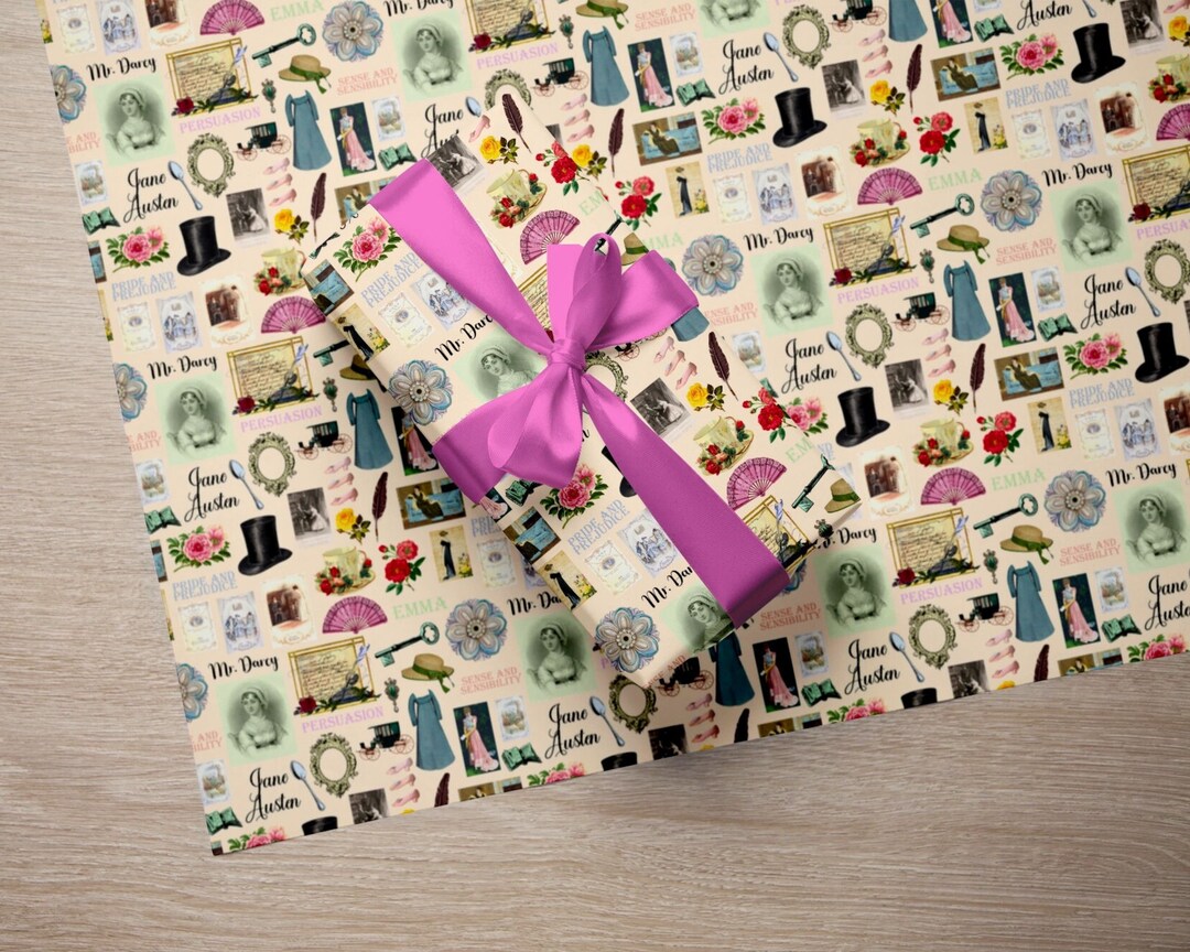 Jane Austen Wrapping Paper - Vintage Collage Design Featuring Iconic ...