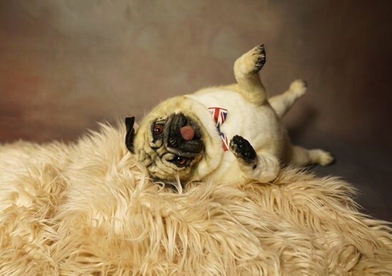CUSTOM Articulated Dog Replica Realistic Life Size Pug Plushie ...