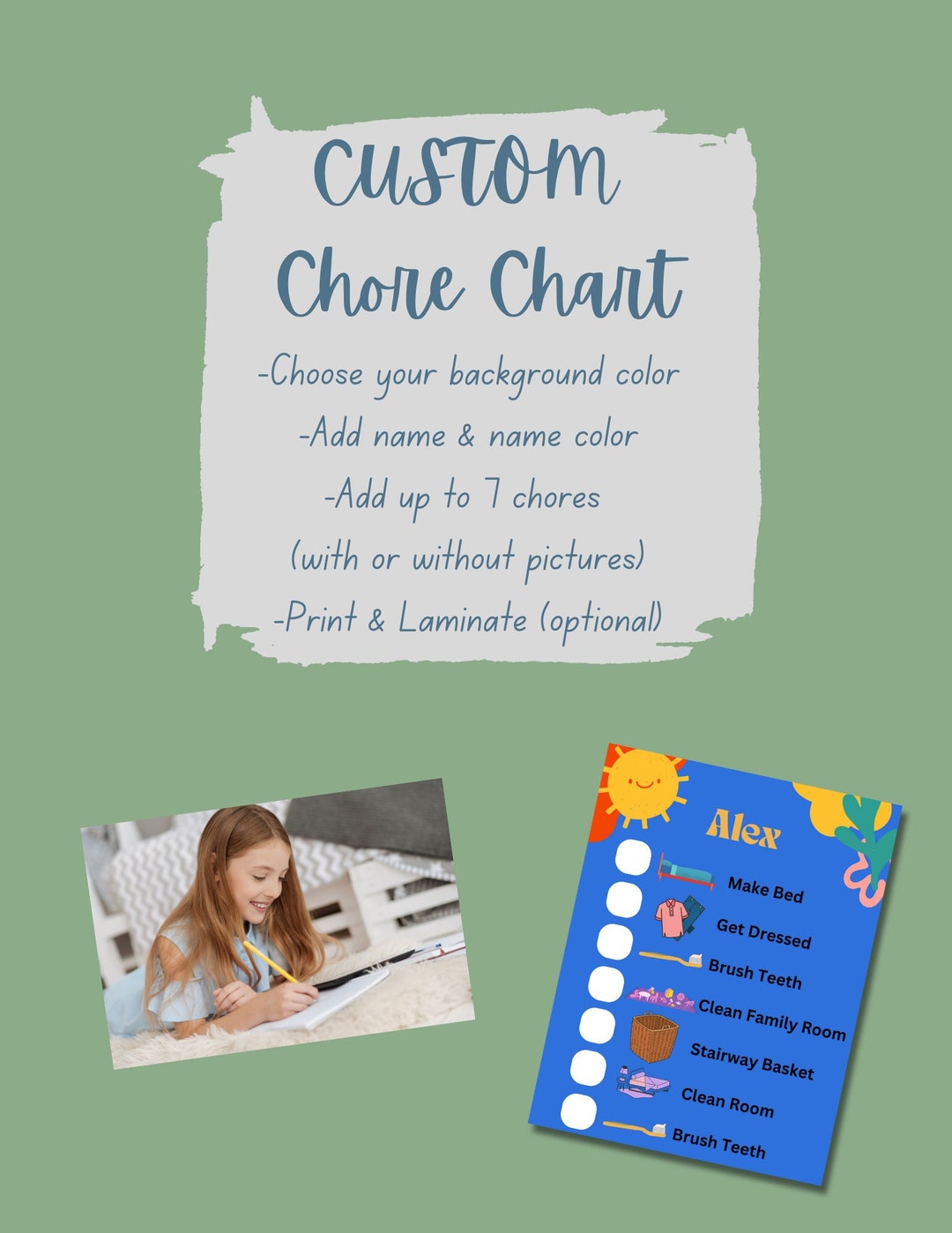 Custom Chore Chart- PRINTED&LAMINATED - Etsy