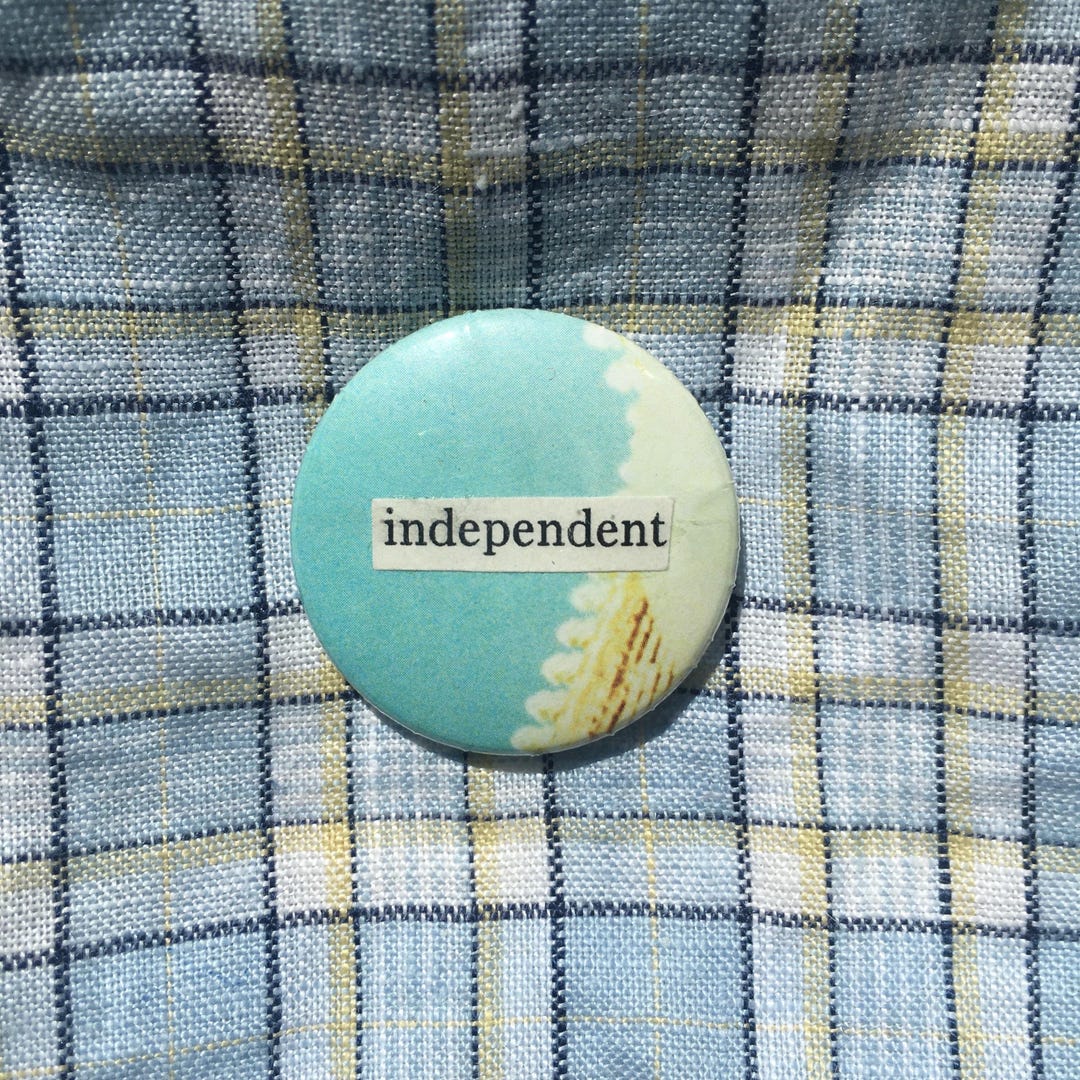 Independent Pin Badge, Handmade Collage Button Badge, Strong, Paper ...