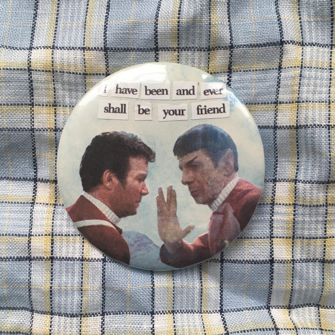 Admiral Kirk and Captain Spock Pin Badge, Handmade Collage Button Badge ...