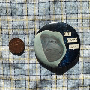 E.T. Phone Home Pin Badge, Handmade Collage Button Badge ...