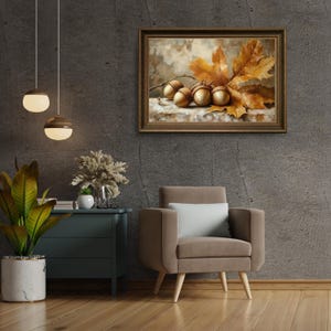 Acorn Still Life Painting Printable Vintage Fall Poster Rustic Autumn ...