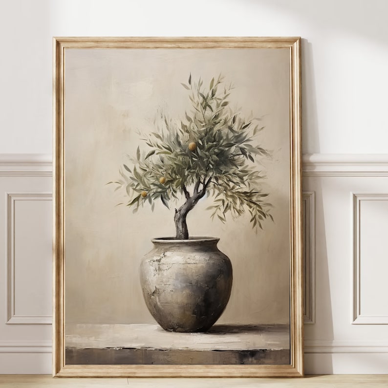 Olive Tree Still Life Painting, Antique Vase Botanical Art (printable ...