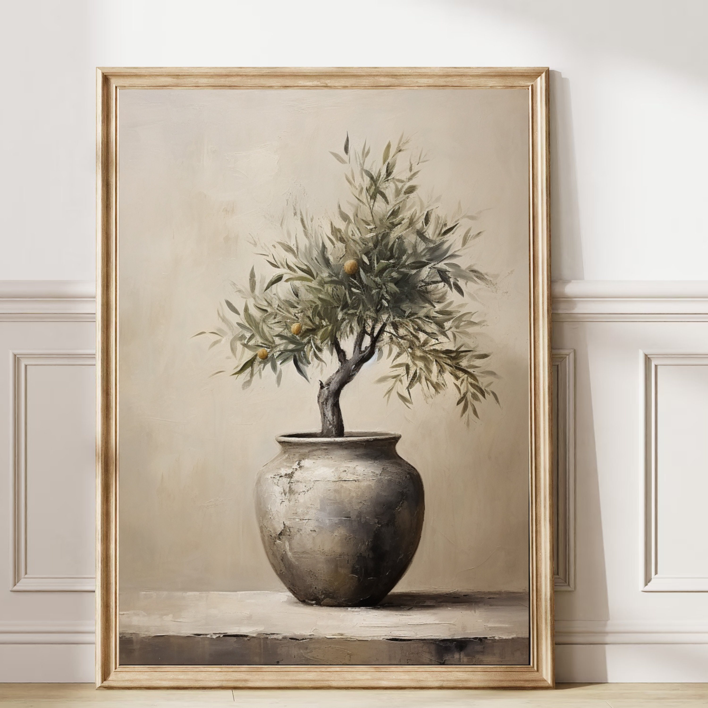 Olive Tree Still Life Painting, Antique Vase Botanical Art (printable ...