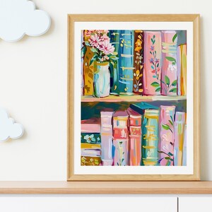 Pastel Book Stack Painting, Spring Wall Art, Reading Nook Decor ...