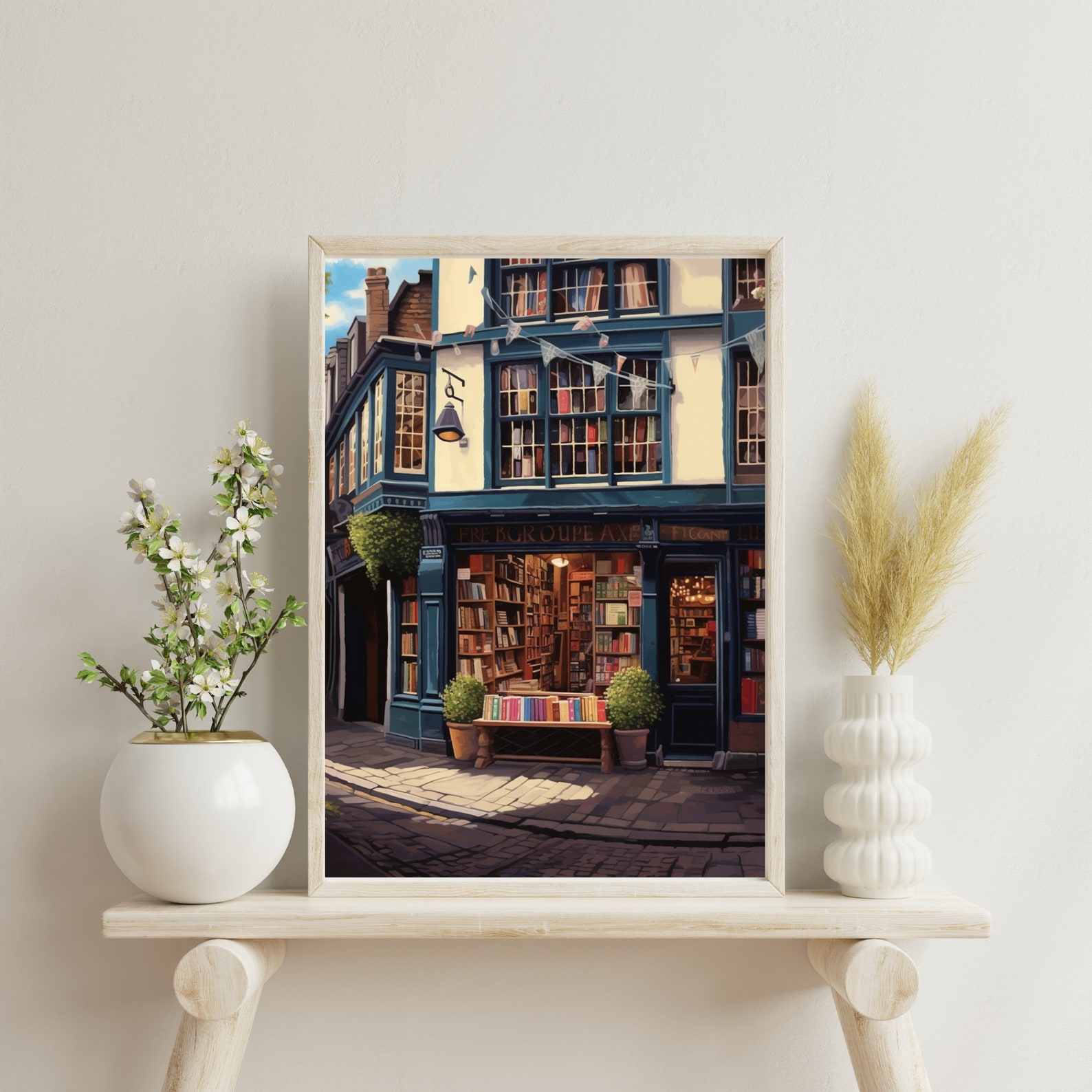 Bookshop Art Vintage English Bookstore Print Book Art Print Library ...
