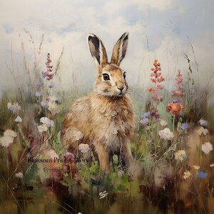 Vintage Rabbit Painting Rustic Hare Art Nursery Wall Decor Spring ...