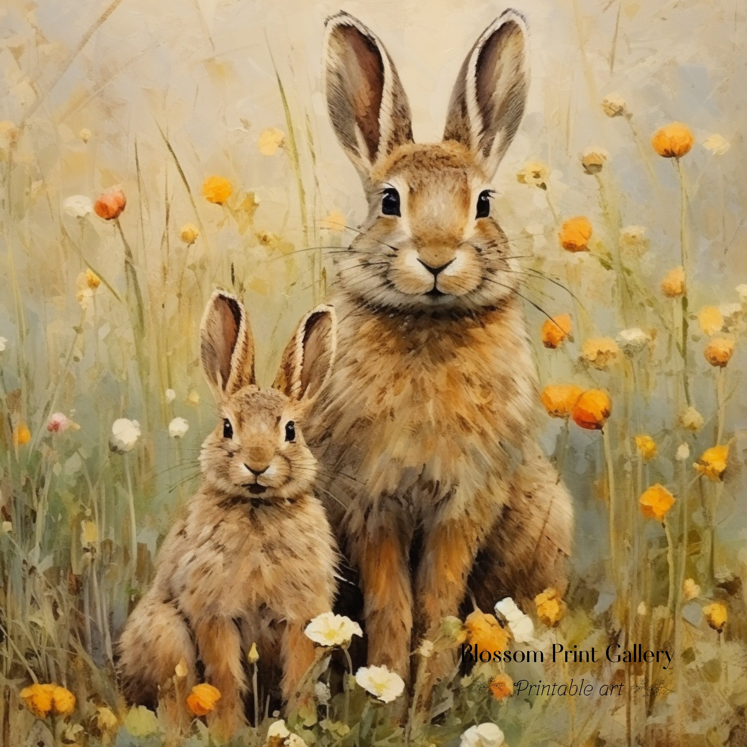 Vintage Rabbit Painting Rustic Hare Art Nursery Wall Decor Spring ...