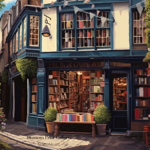Bookshop Art Vintage English Bookstore Print Book Art Print Library ...