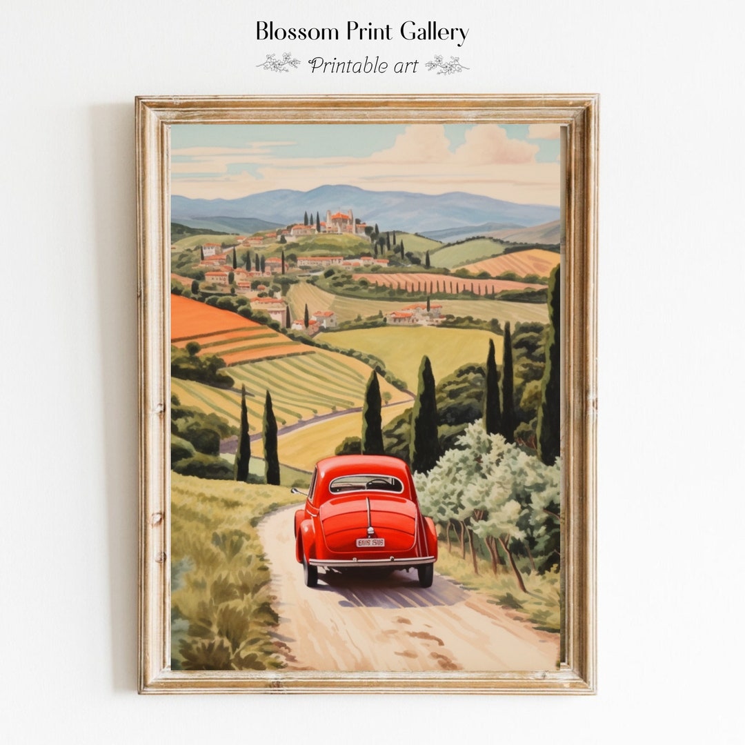 Tuscany Print Vintage Tuscany Landscape Painting Watercolor Country ...