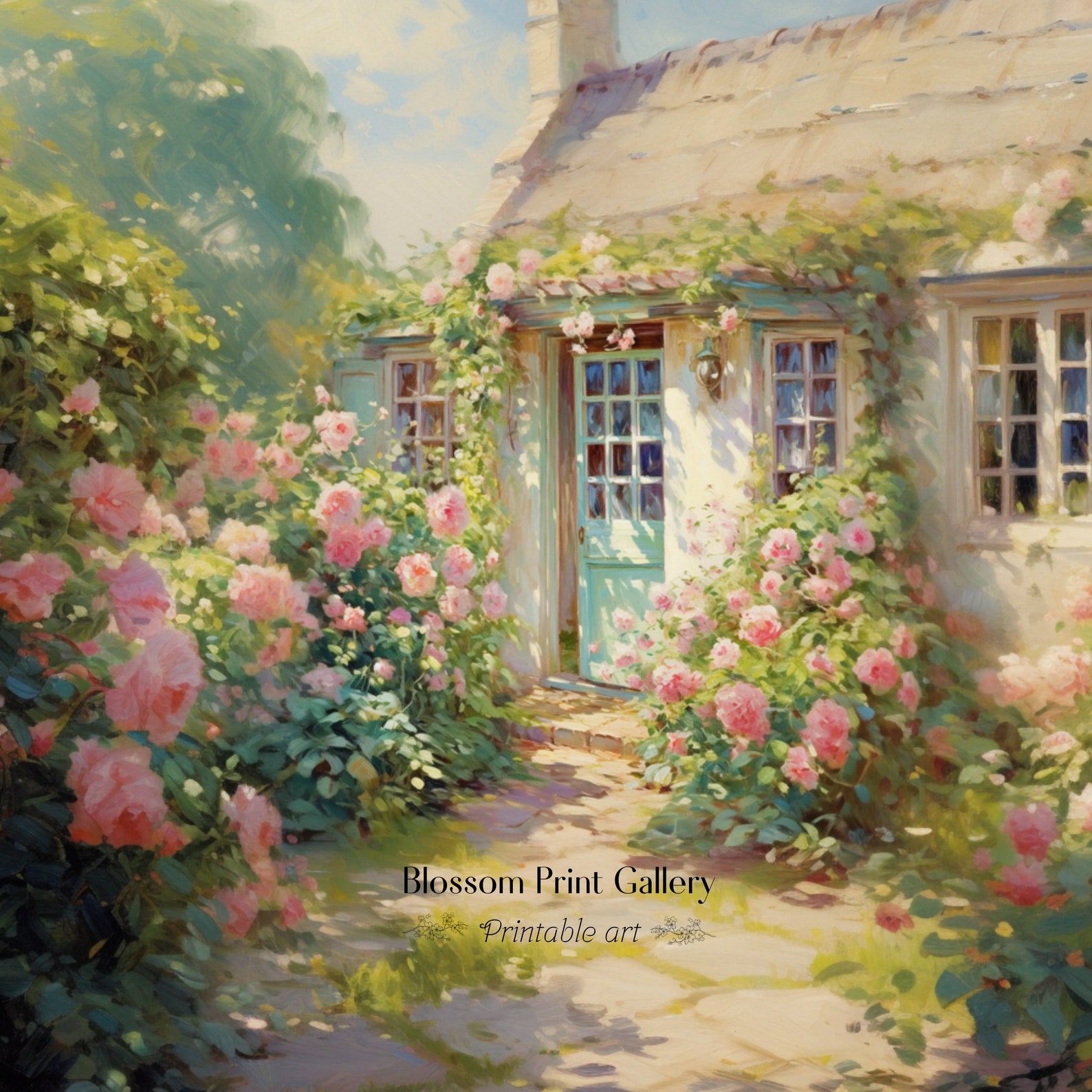 Rustic Cottage Garden Print Vintage Oil Painting Wall Art Spring ...