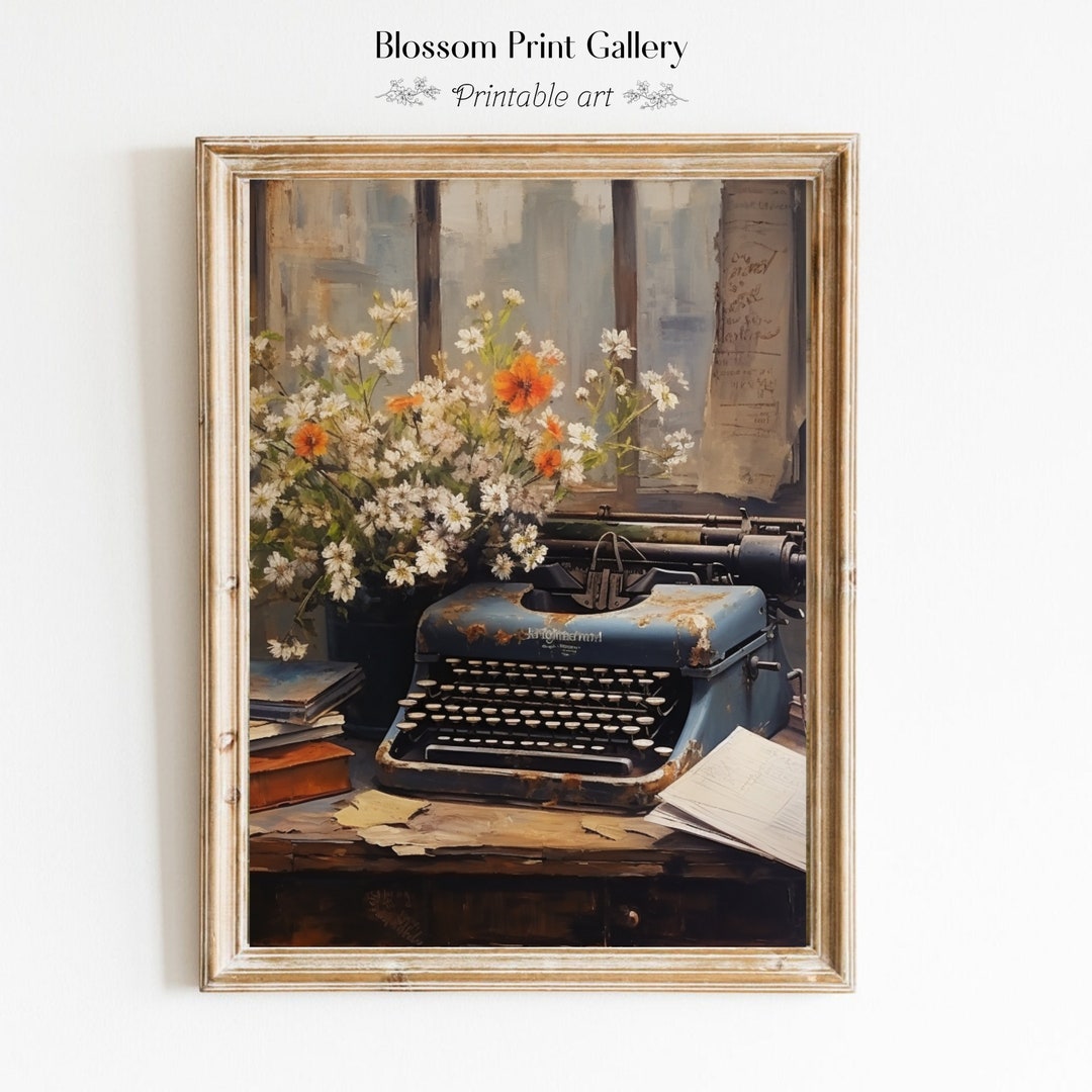 Vintage Typewriter Oil Painting Aesthetic Printable Art Cottagecore ...