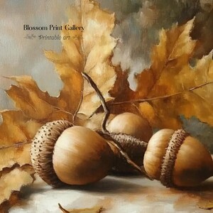 Acorn Still Life Painting Printable Vintage Fall Poster Rustic Autumn ...