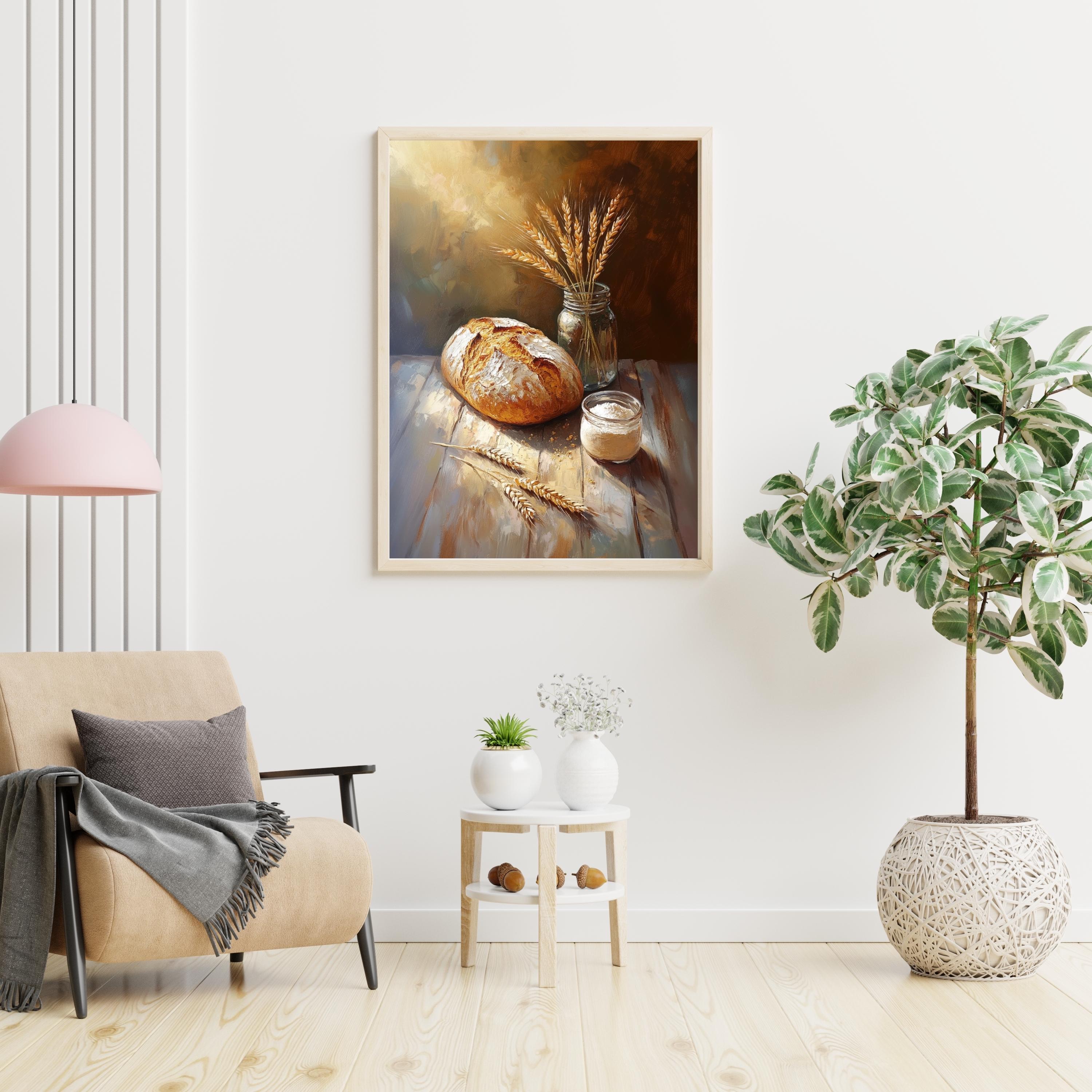 Bread and Flour Oil Painting, Farmhouse Kitchen Decor, Rustic Kitchen ...