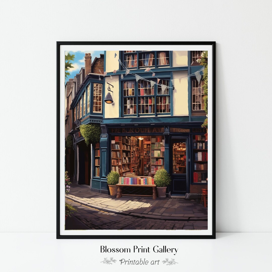 Bookshop Art Vintage English Bookstore Print Book Art Print Library ...