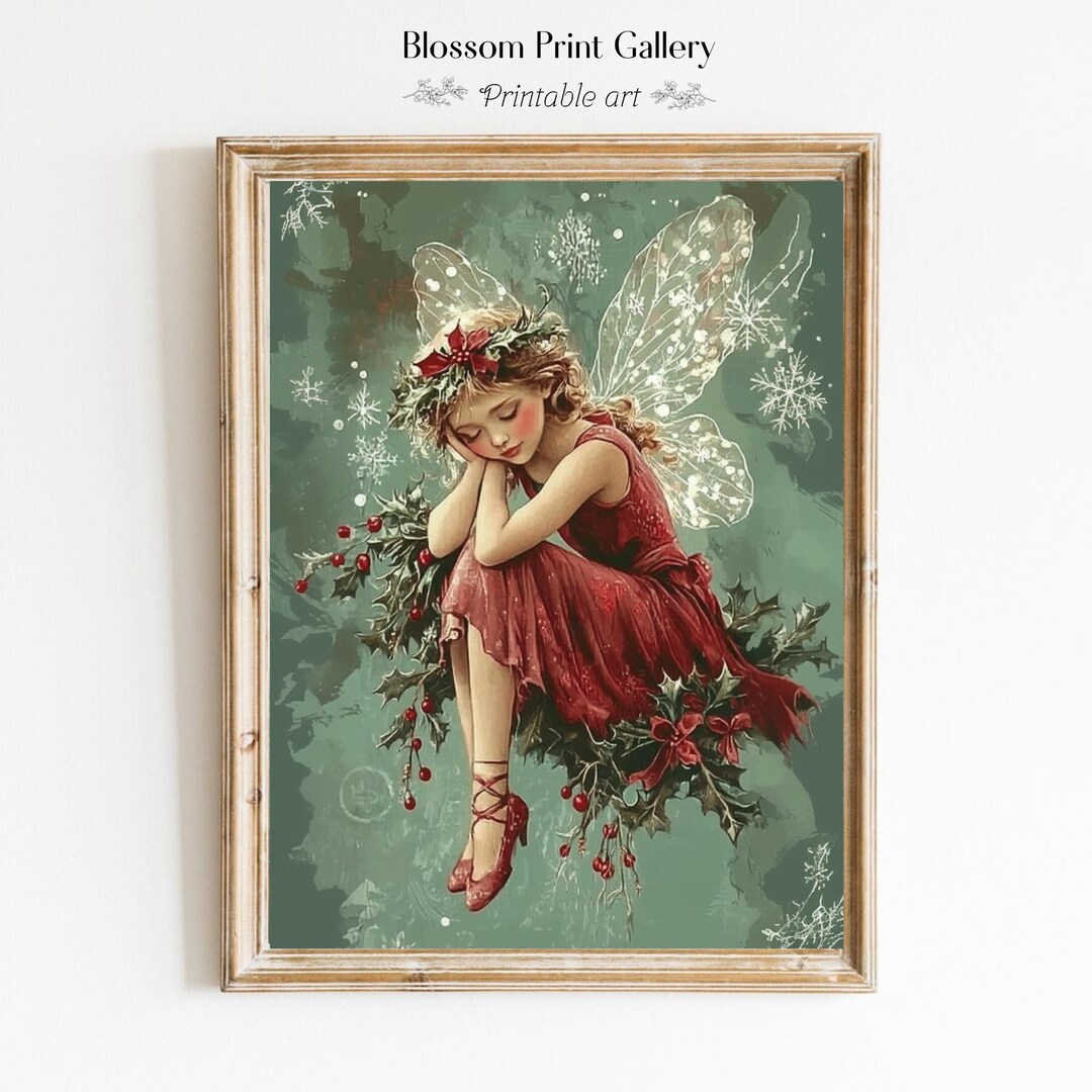 Christmas Fairy Print, Holly Fairy, Vintage Christmas Painting ...