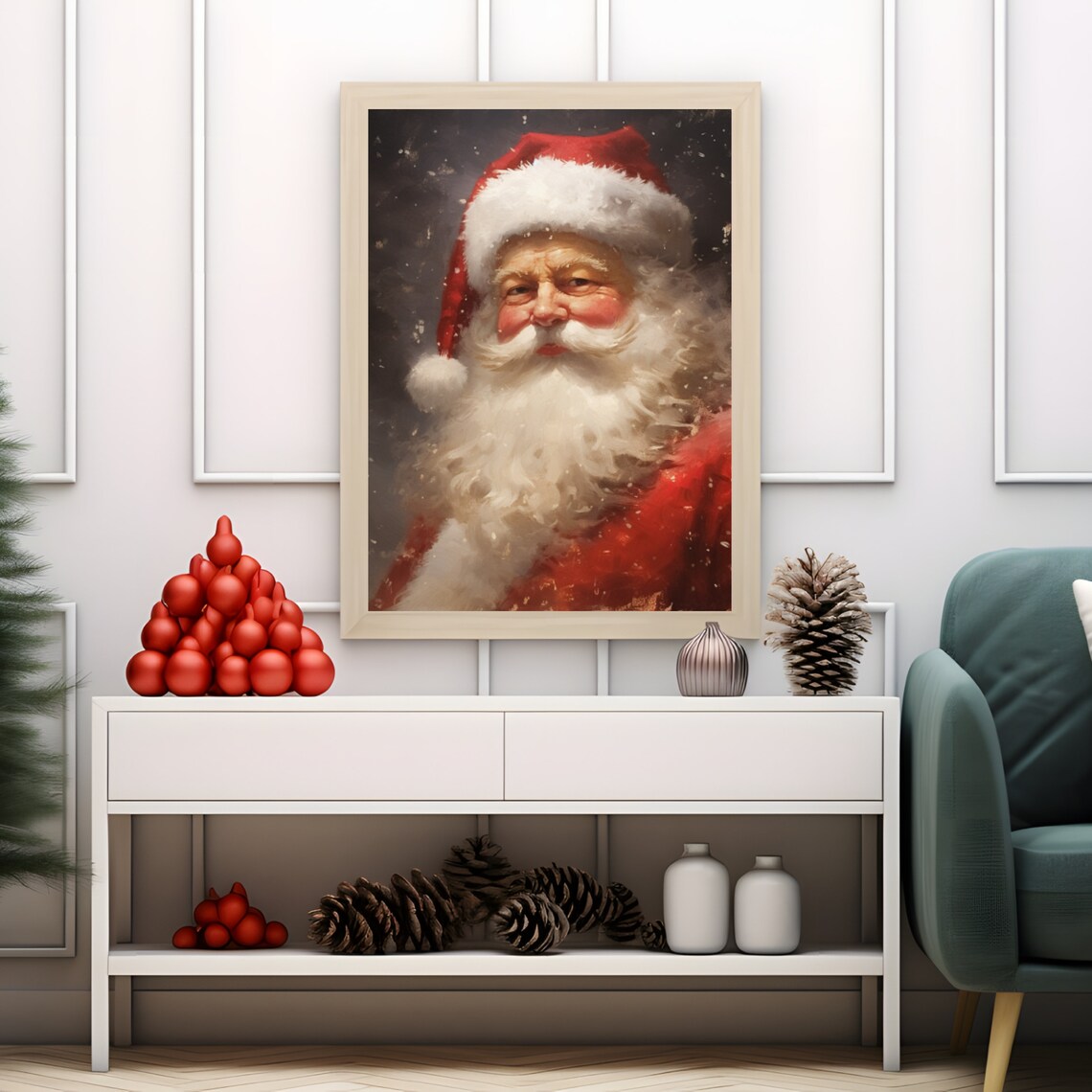Santa Portrait Vintage Printable Christmas Wall Art Santa Claus Decor ...