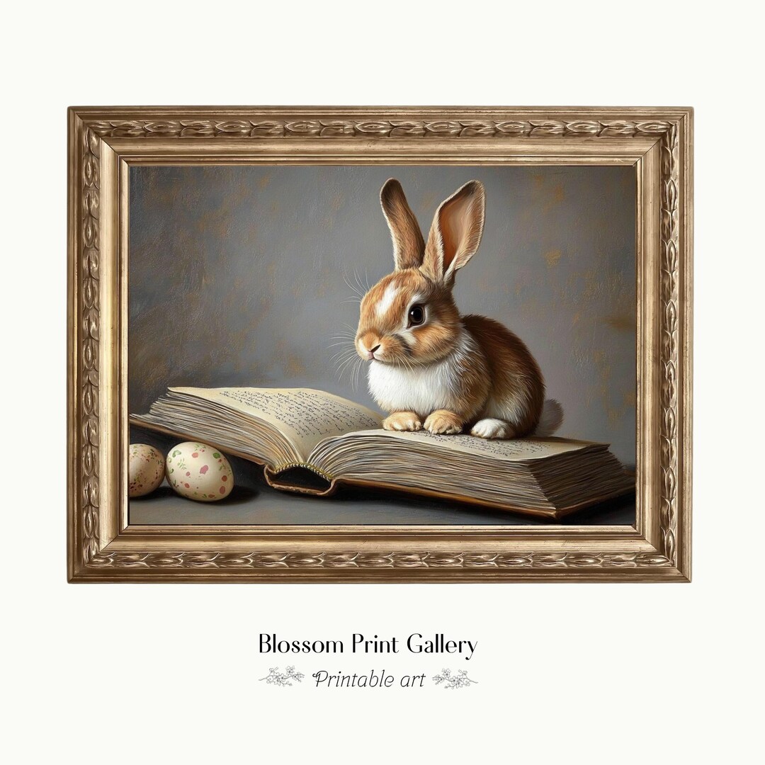 Easter Bunny Reading a Book Print, Antique Spring Rabbit Art, Vintage ...