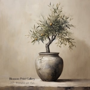 Olive Tree Still Life Painting, Antique Vase Botanical Art (printable ...