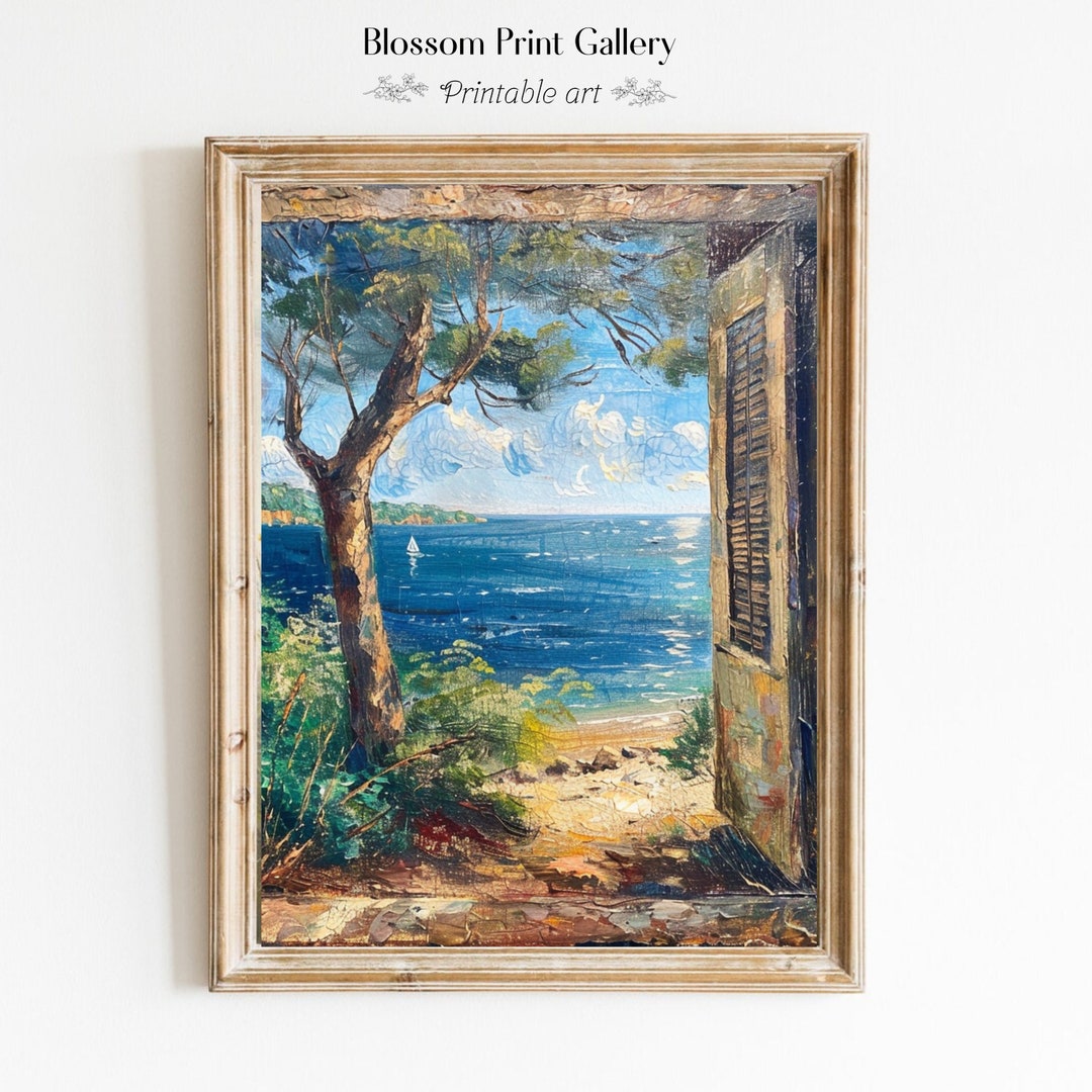 Mediterranean Sea Art Vintage Painting Mediterranean Vintage Print ...