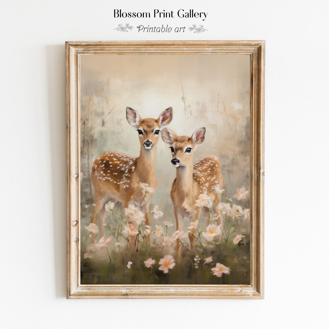 Vintage Fawn Painting Rustic Deer Art Nursery Wall Decor Countryside ...