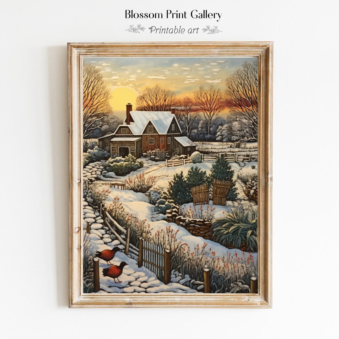 Country Christmas Art Print Winter Farmhouse PRINTABLE Neutral Painting ...