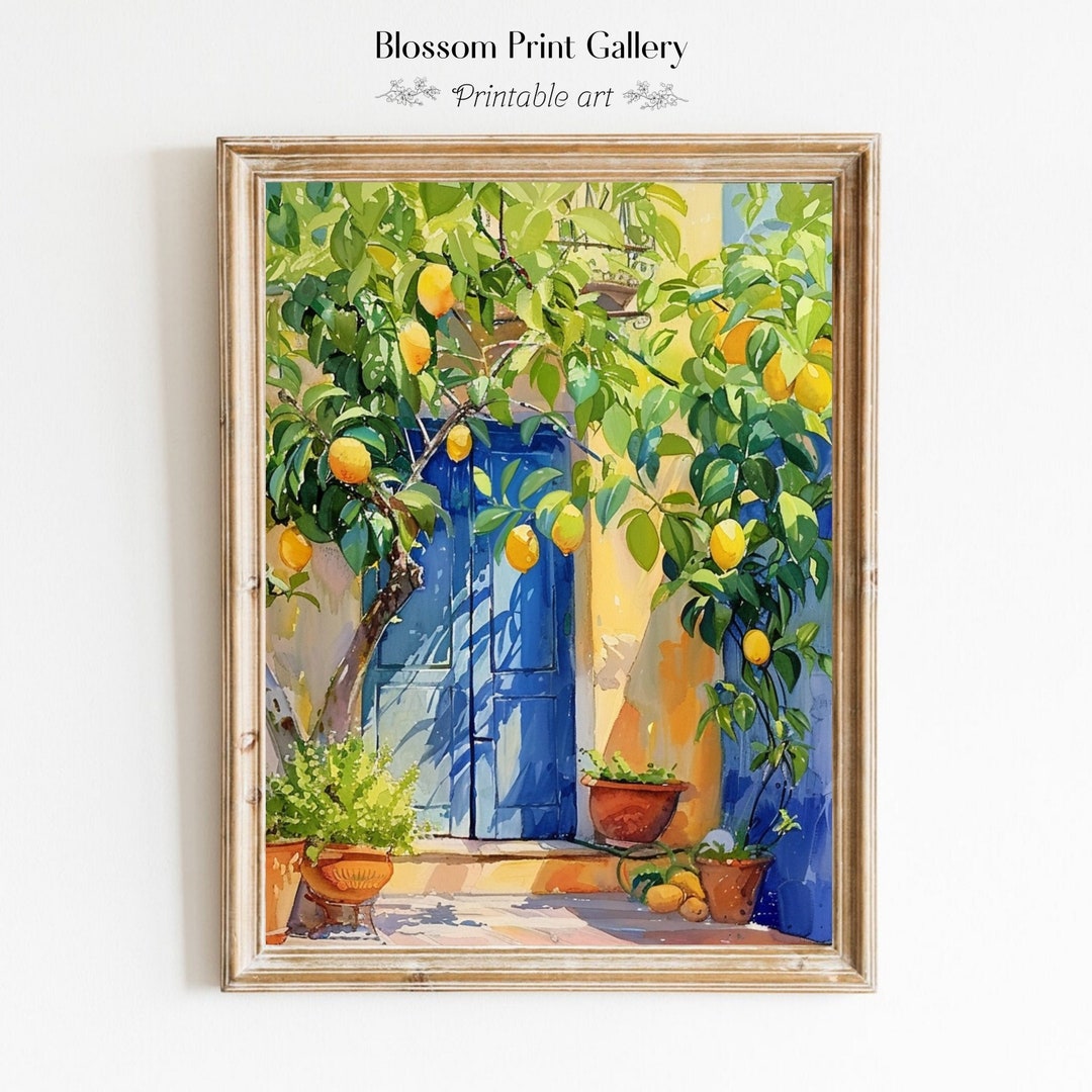 Mediterranean Lemon Tree Wall Art Landscape Painting Rustic Summer ...