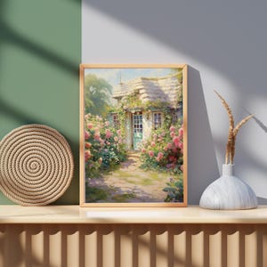 Rustic Cottage Garden Print Vintage Oil Painting Wall Art Spring ...