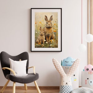 Vintage Rabbit Painting Rustic Hare Art Nursery Wall Decor Spring ...