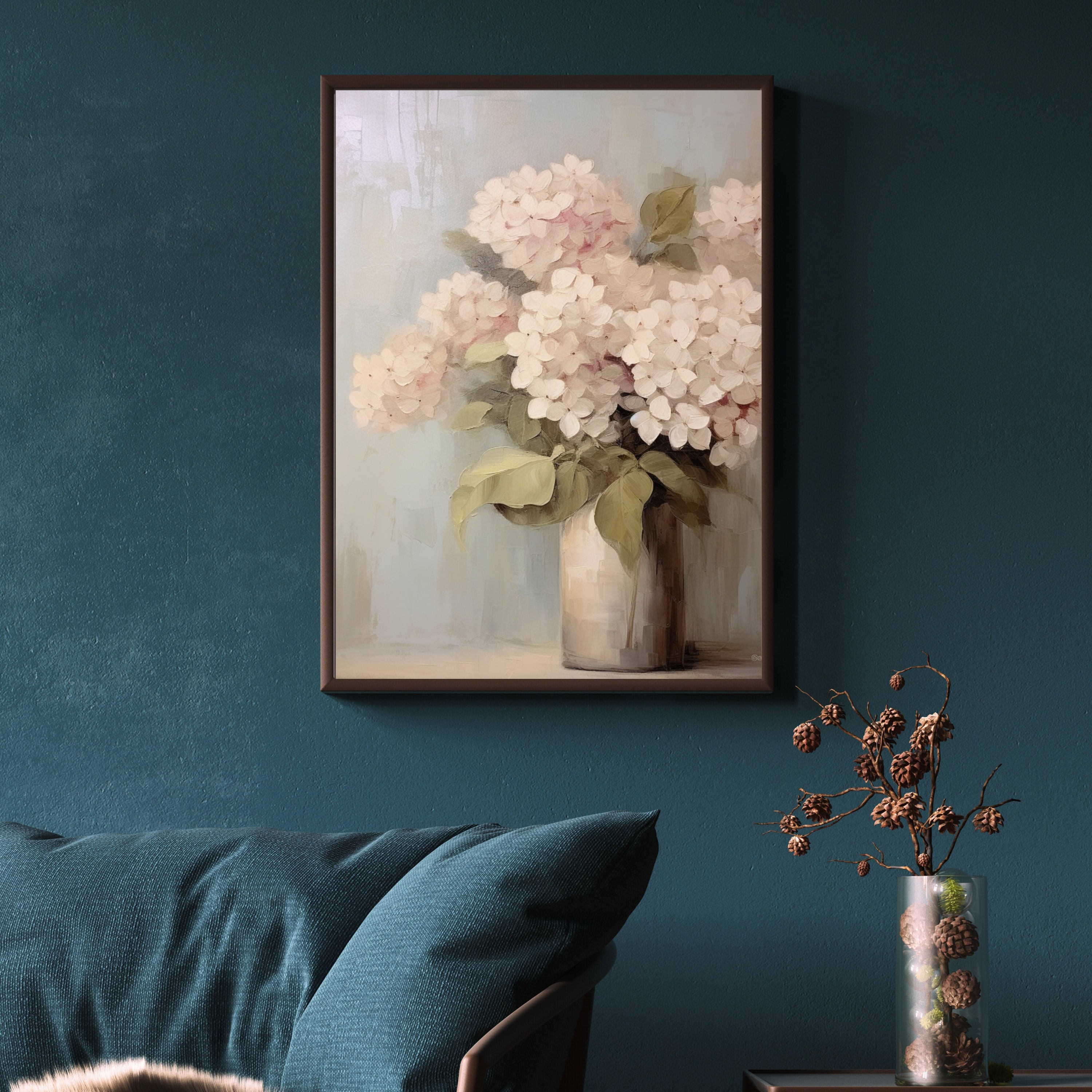 Antique Hydrangeas Wall Art Still Life Oil Painting Muted Vintage Decor ...