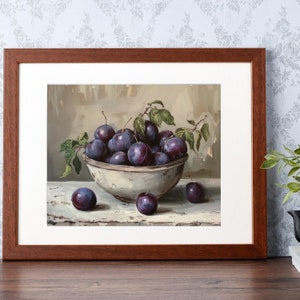 Vintage Plum Still Life Painting: Moody Kitchen Wall Art (printable) - Etsy