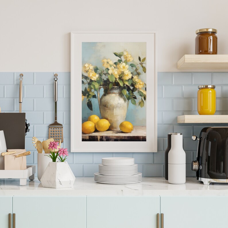 Antique Kitchen Lemon Oil Painting Country Kitchen Wall Art Bright ...