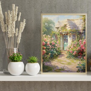 Rustic Cottage Garden Print Vintage Oil Painting Wall Art Spring ...