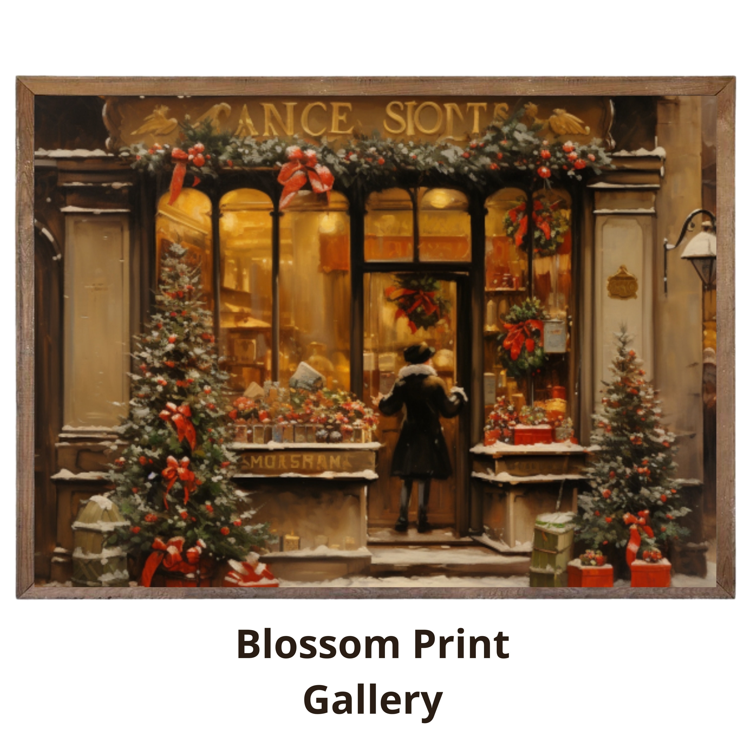 Vintage Christmas Wall Art Store Front Painting Festive Holiday Home ...