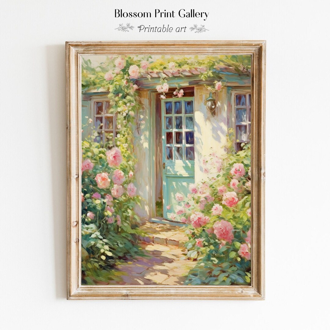 Vintage Spring Door Oil Painting Rustic Spring Wall Art Farmhouse Decor ...