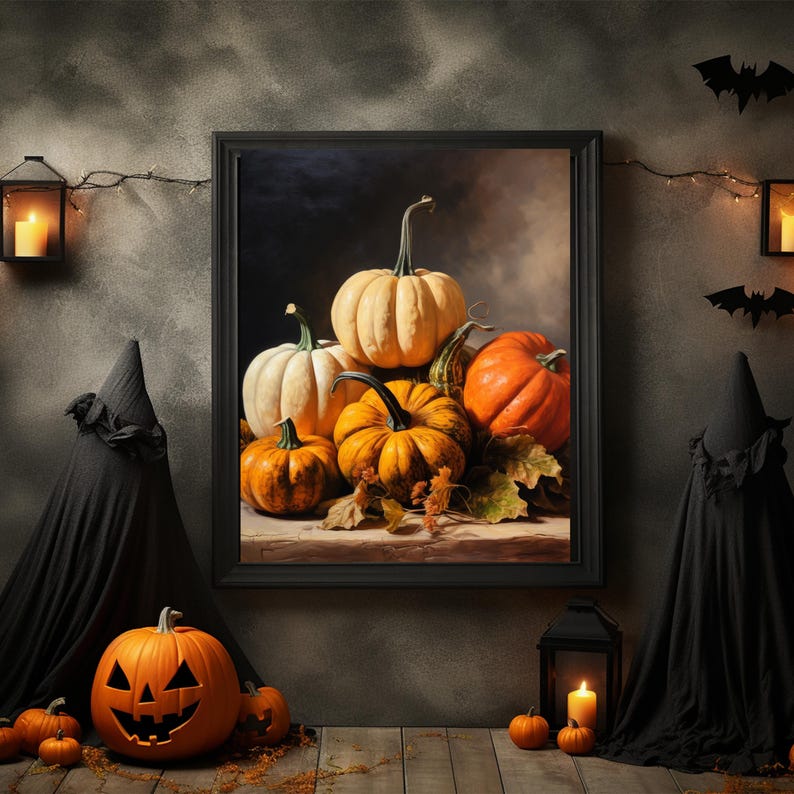 PRINTABLE Halloween Vintage Wall Art Fall Pumpkins Print Neutral Wall ...