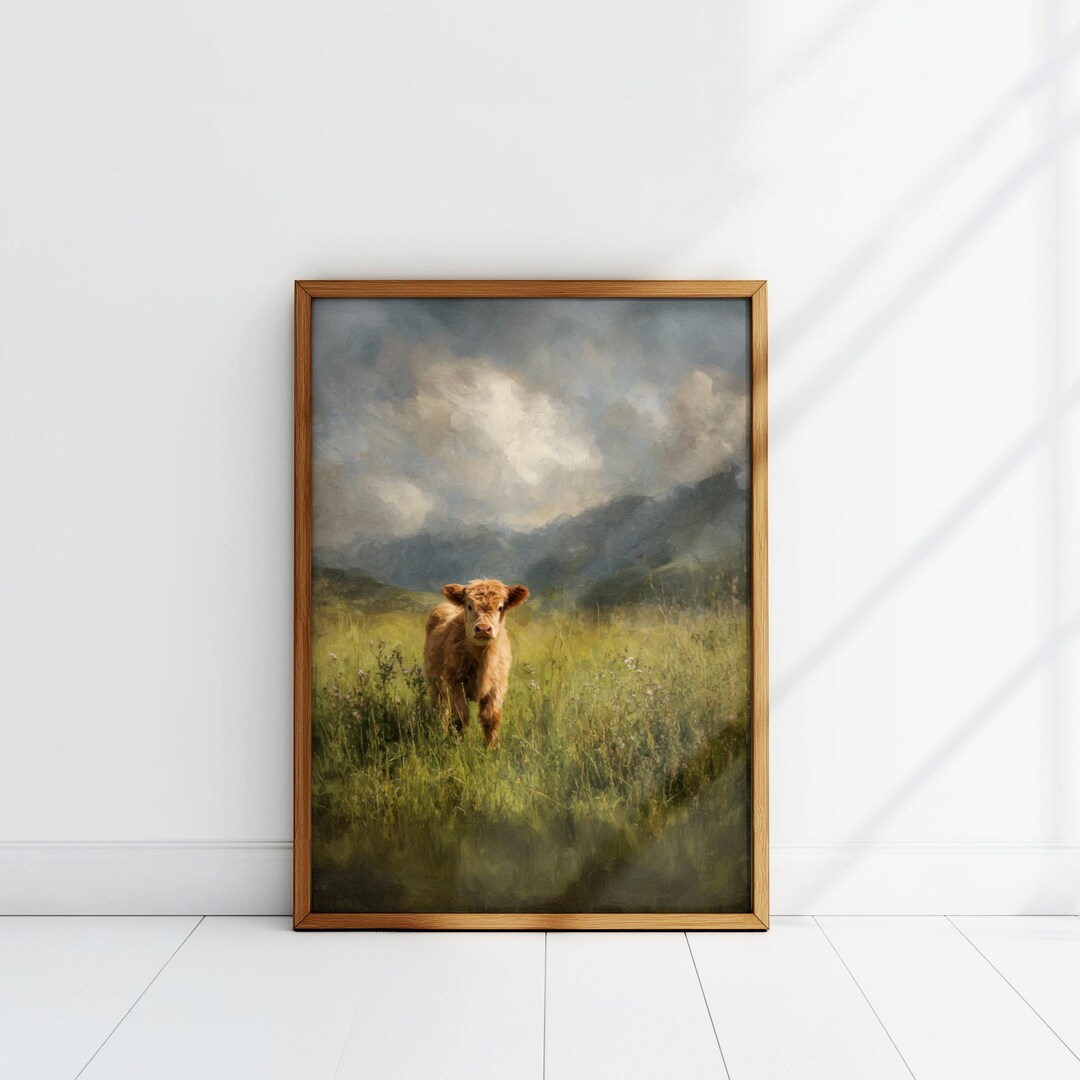 Highland Calf Printable, Rustic Farmhouse Animal Art, Countryside Decor ...