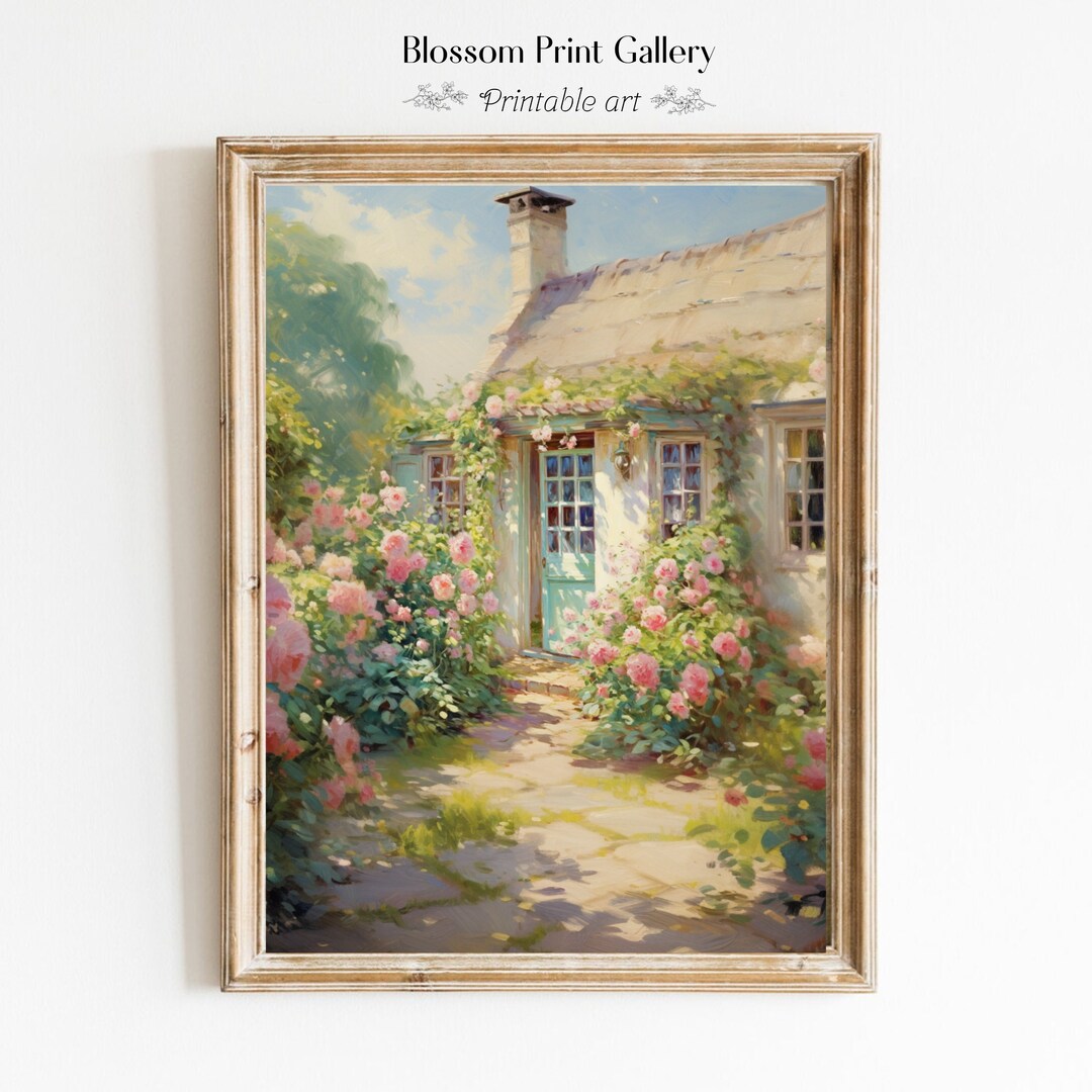 Rustic Cottage Garden Print Vintage Oil Painting Wall Art Spring ...