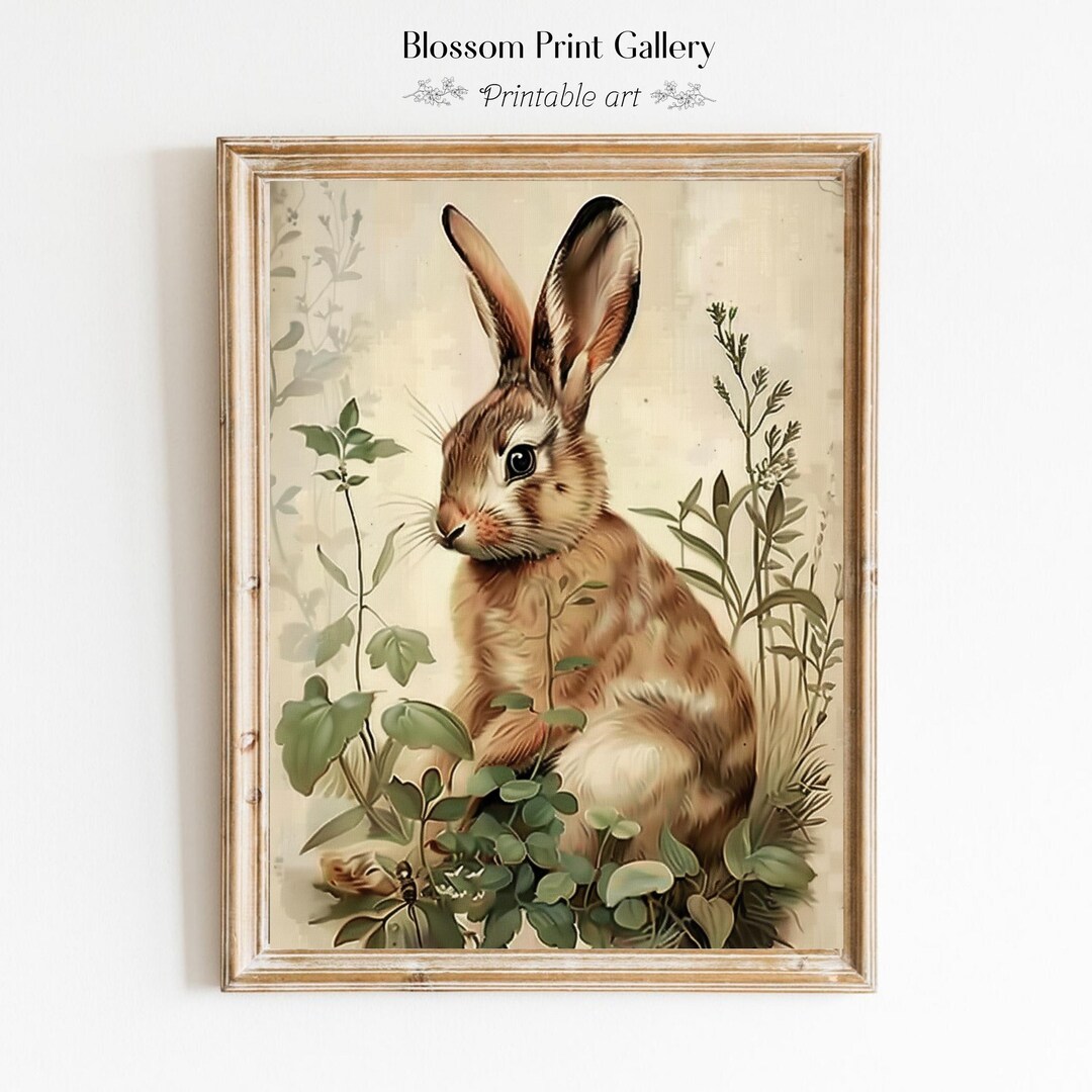 Easter Bunny Print, Spring Rabbit Wall Art, Rustic Hare Cottagecore ...