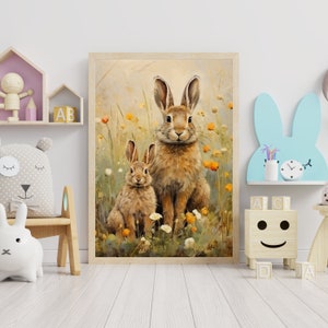 Vintage Rabbit Painting Rustic Hare Art Nursery Wall Decor Spring ...