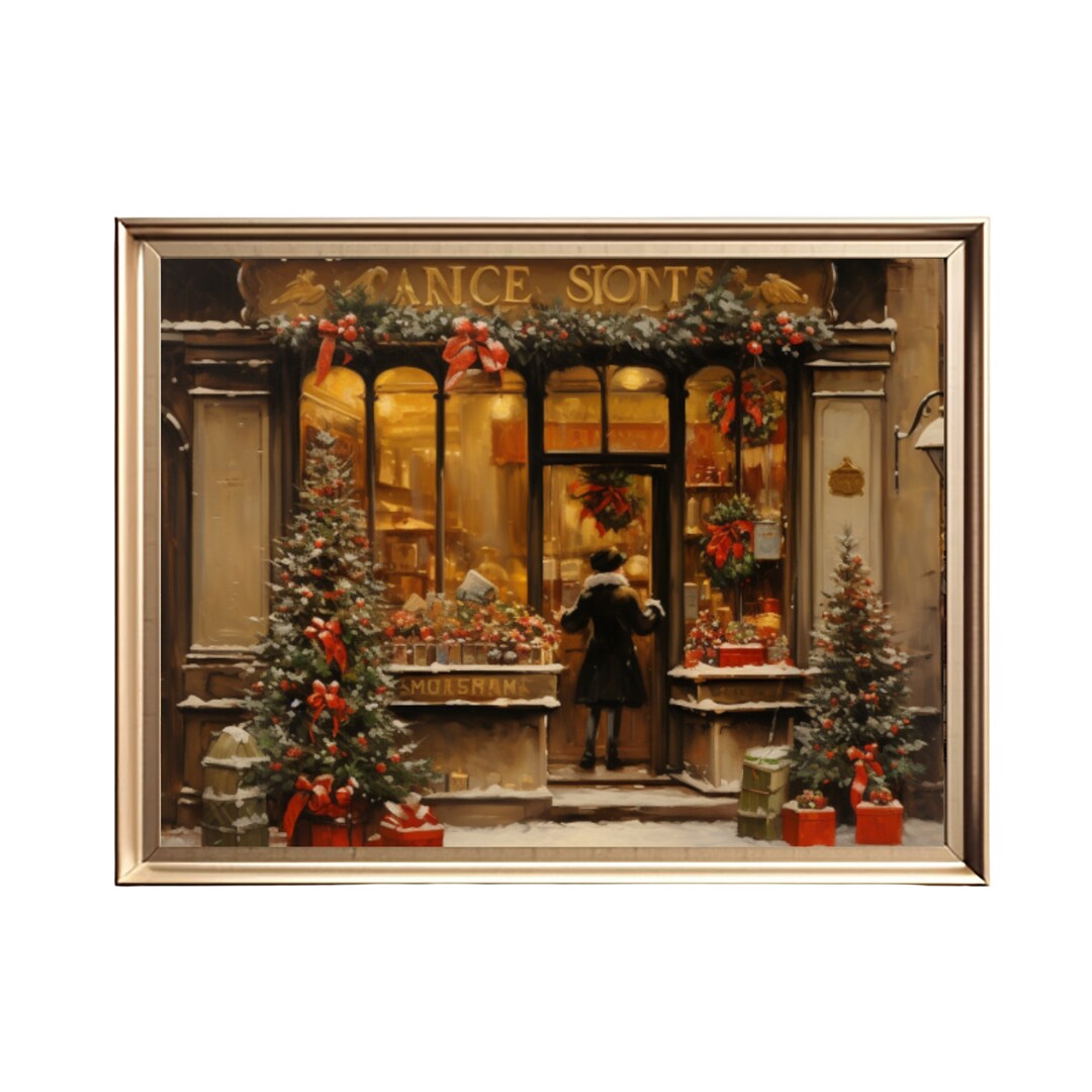 Vintage Christmas Wall Art Storefront Painting Festive Holiday Home ...